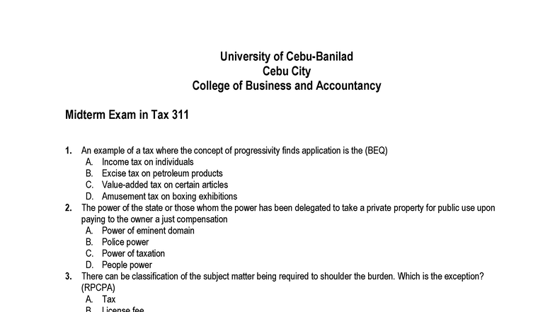 Midterm Exam Review for TAX 311 - Key Concepts and Questions - Studocu