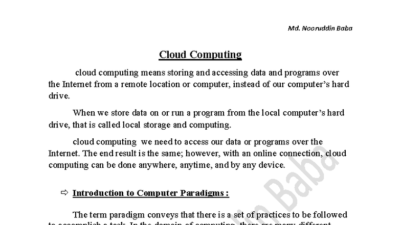 Cloud Computing Fundamentals: An Overview of Key Concepts and Paradigms - Studocu