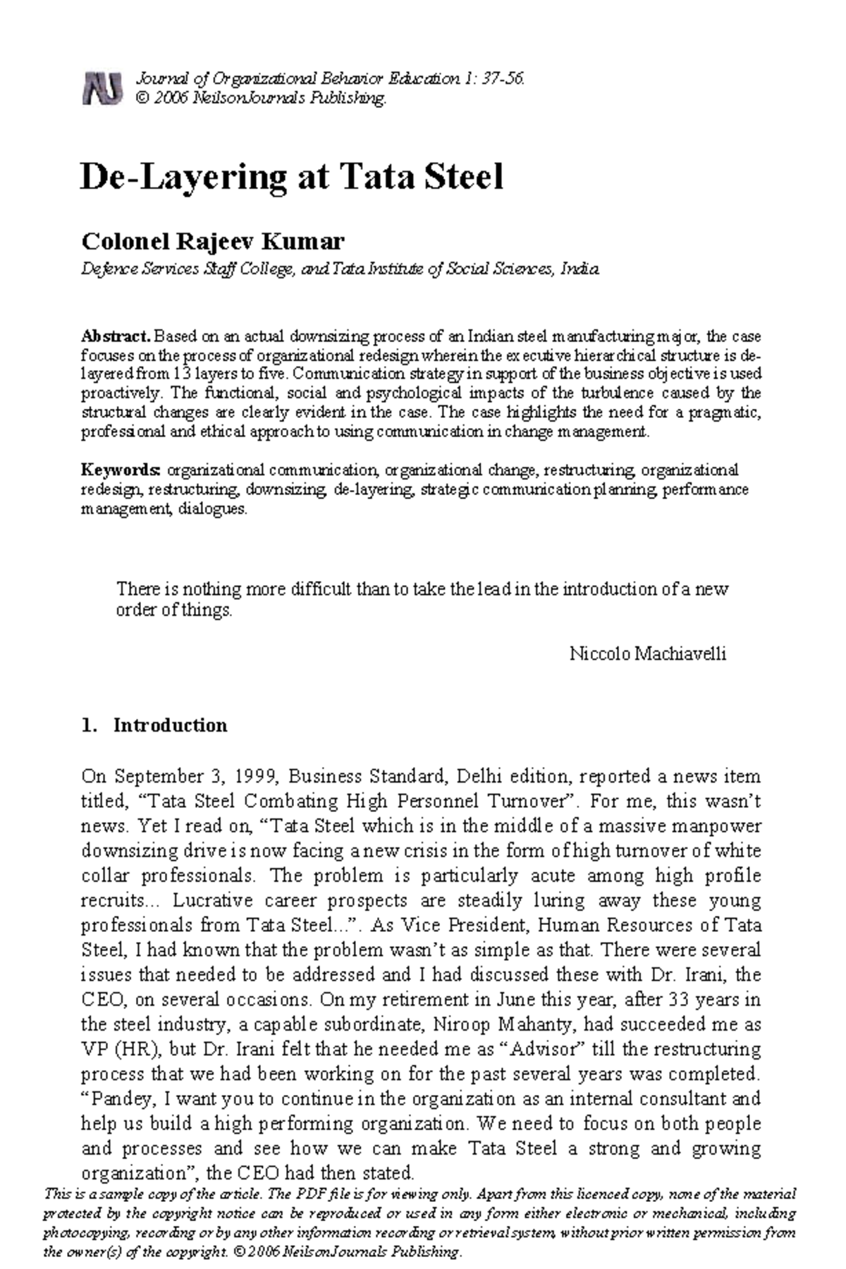 Tata Steel Case Study: Organizational Redesign and Change Management ...