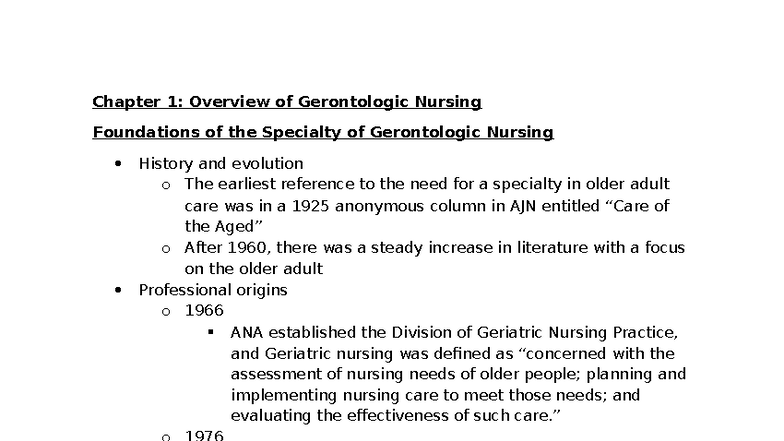 Geri 101: Chapter 1 Study Guide on Gerontologic Nursing Foundations ...