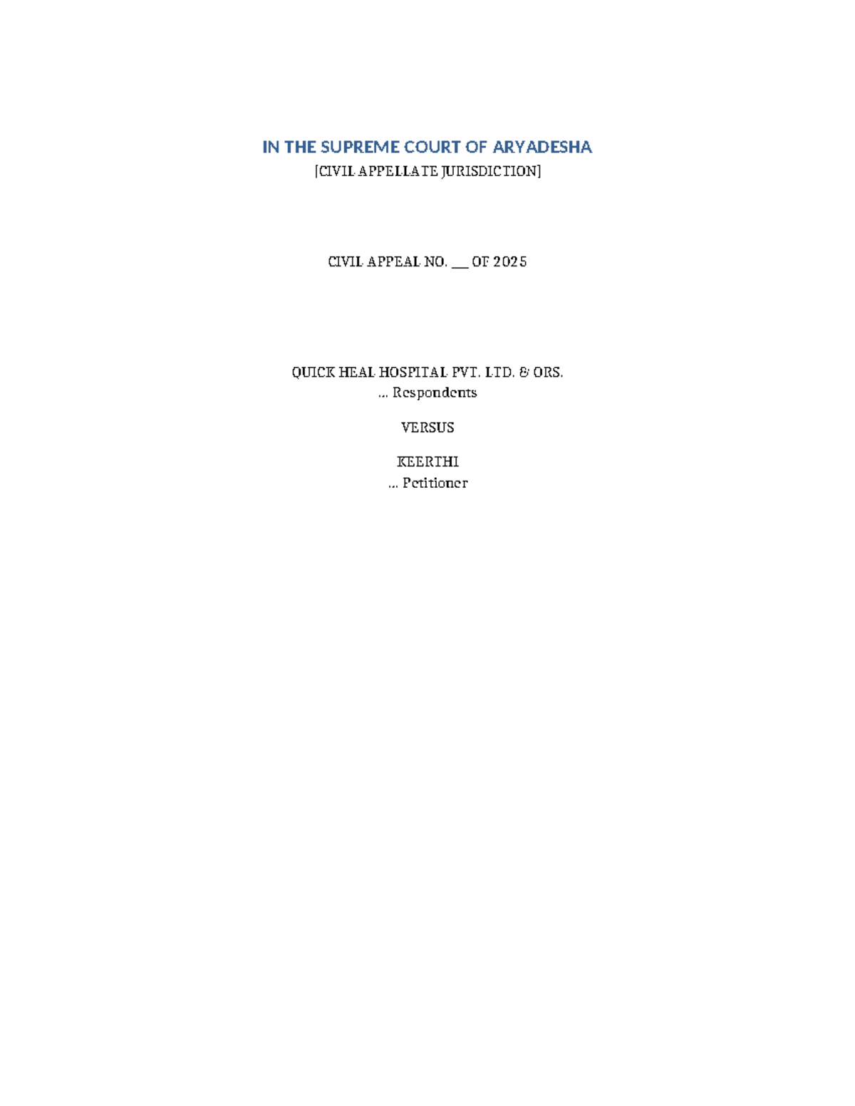 Respondent Memorial for Appellate Civil Appeal No. 2025 in Aryadesha ...