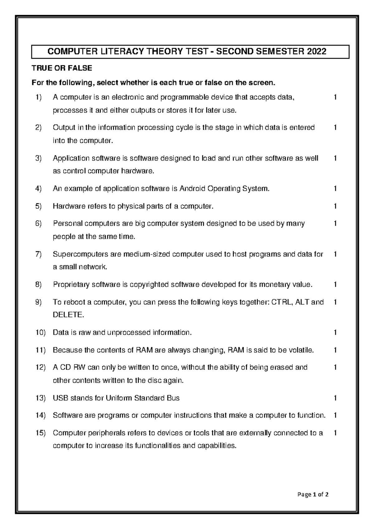 COMPUTER LIT. THEORY TEST Qs - 2nd SEM 2022 - Studocu