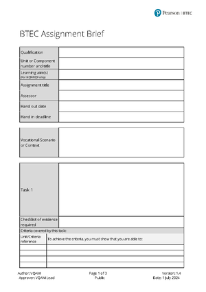 BTEC Assessment Record Template for Learner Submission and Verification ...