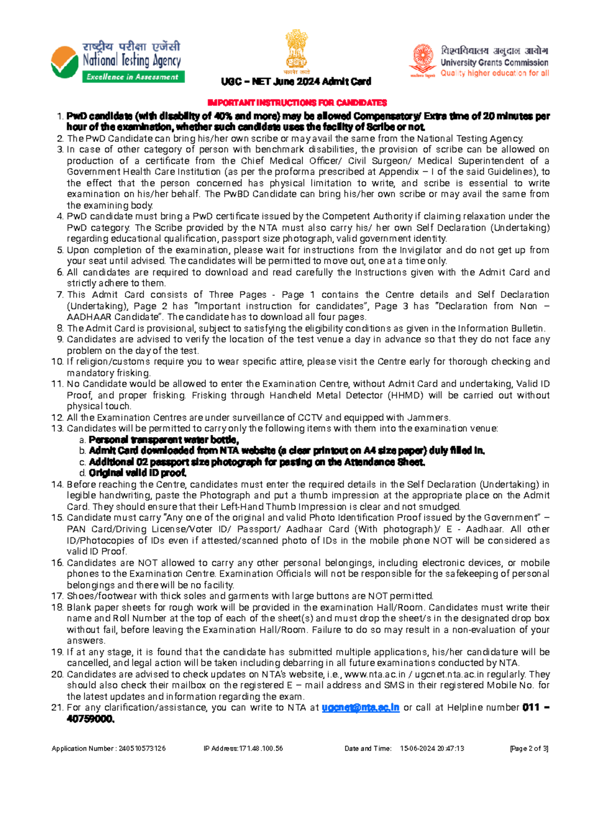 UGC NET June 2024: Important Instructions for PwD Candidates - Studocu