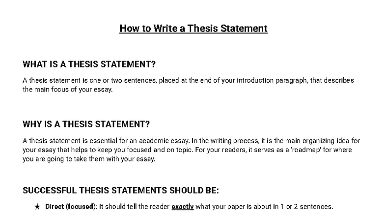 How to Write a Thesis Statement: Key Tips and Examples - Studocu