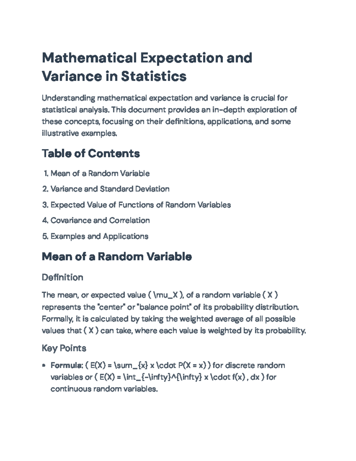 Mathematical Expectation and Variance in Statistics: A Comprehensive ...