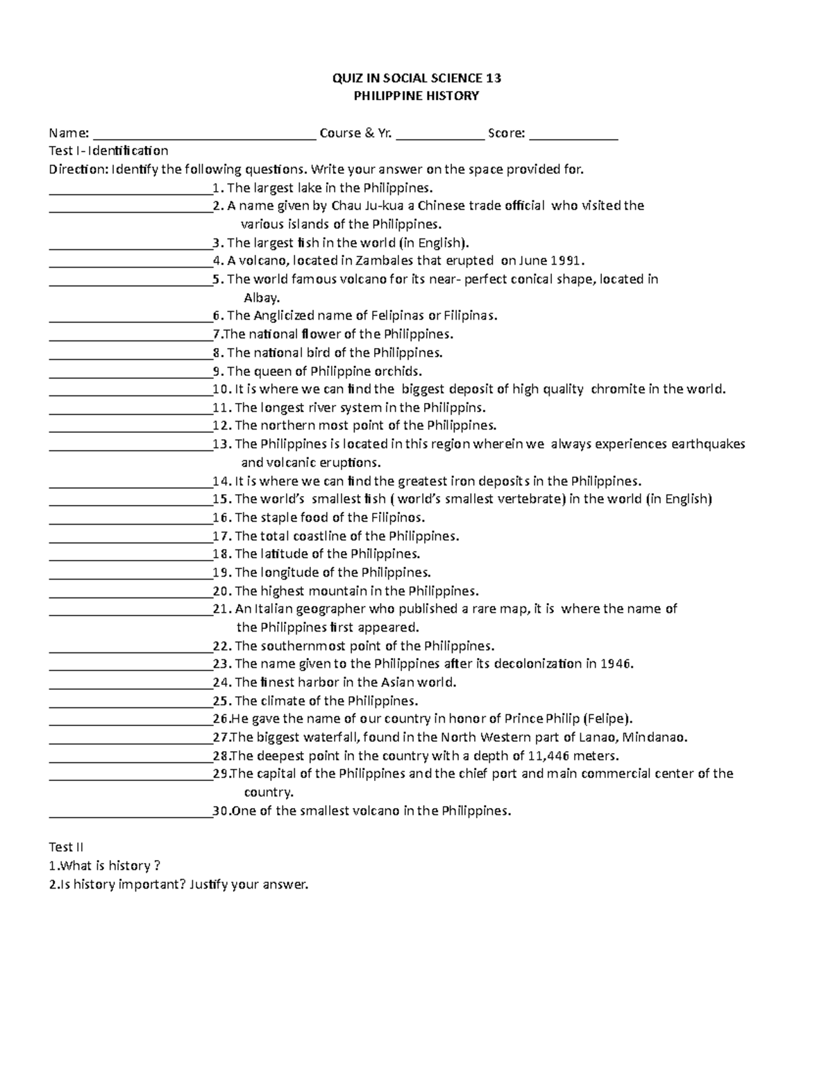 QUIZ 4- THE GEOGRAPHY AND NATURAL RESOURCES OF THE PHILIPPINES - QUIZ ...