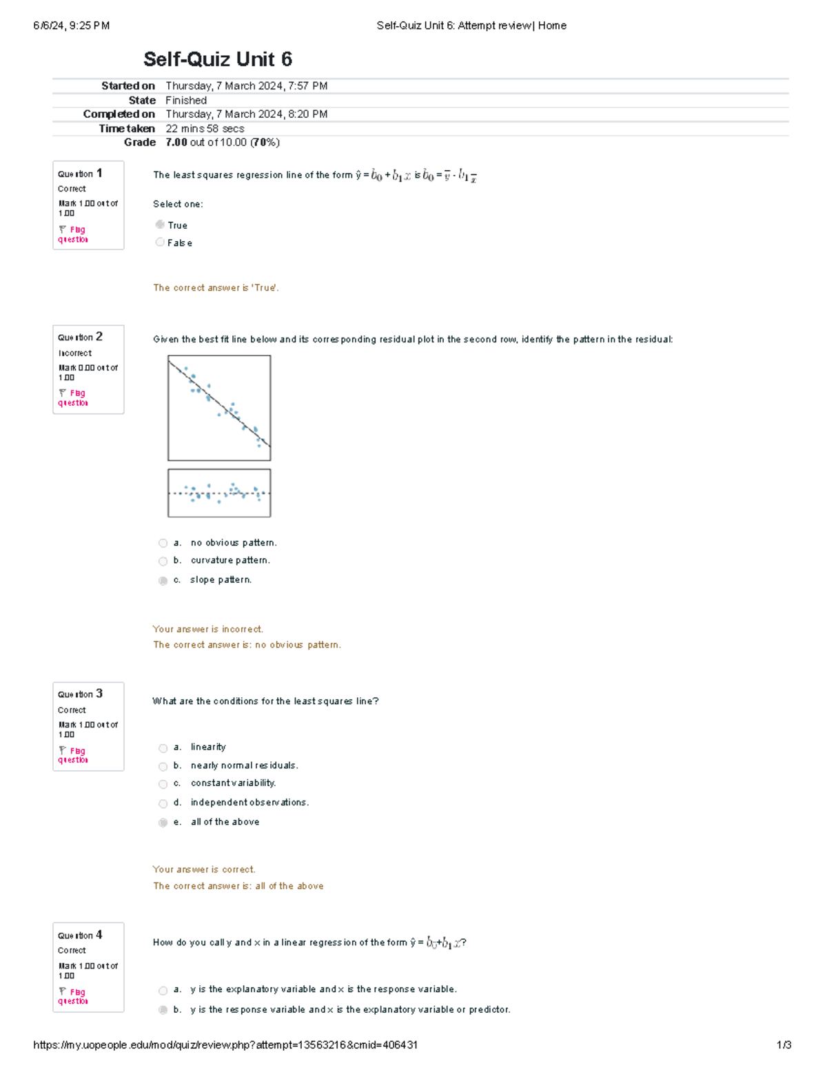 MATH 1281 Self-Quiz Unit 6 Attempt Review and Results Analysis - Studocu