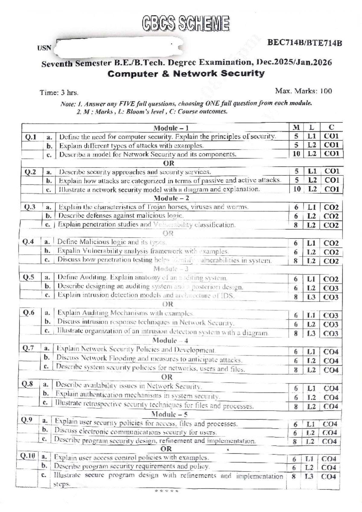 Seventh Semester Exam: Computer Network Security (CBCS) - Studocu