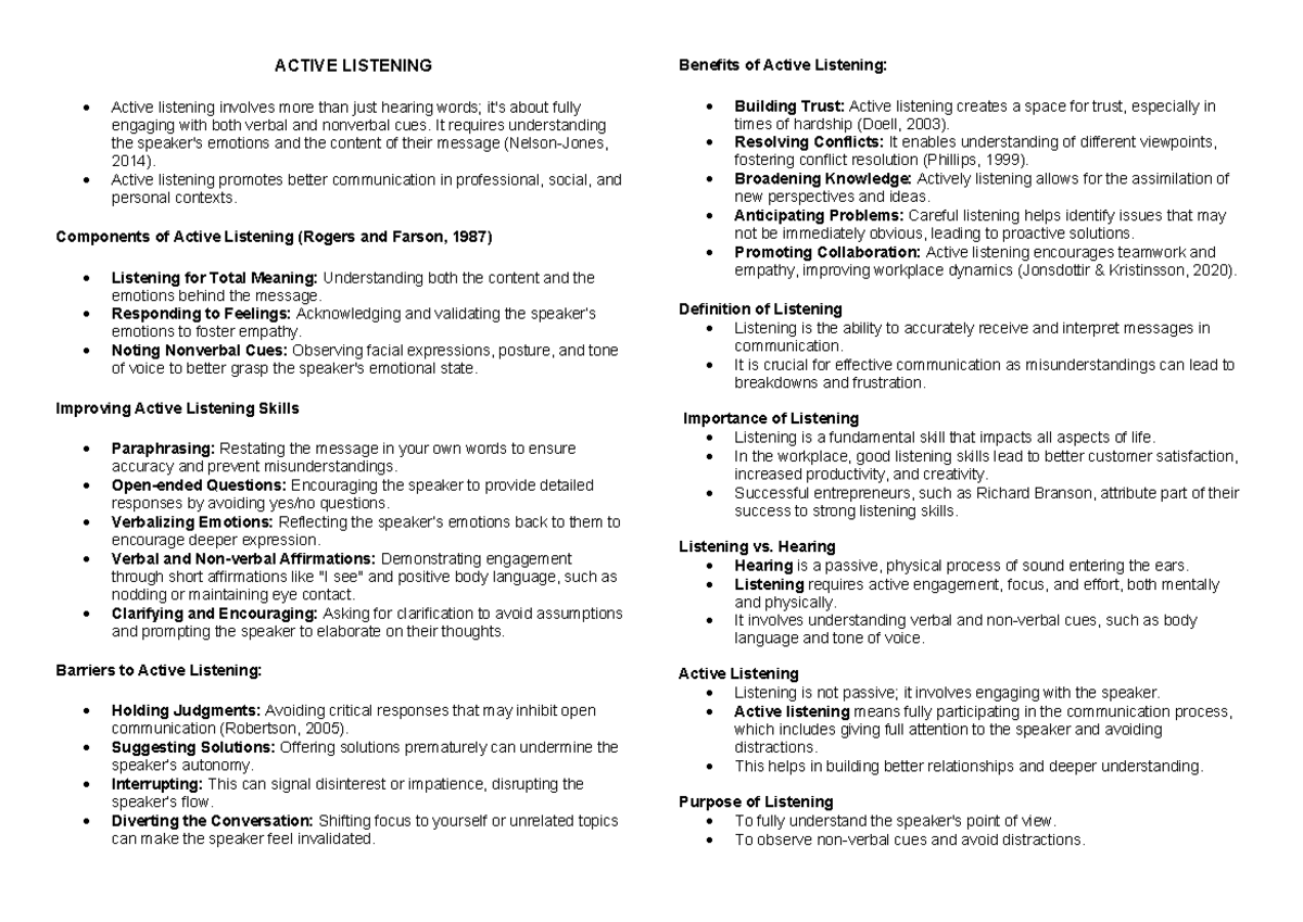 Active Listening: Key Concepts and Skills for Effective Communication ...