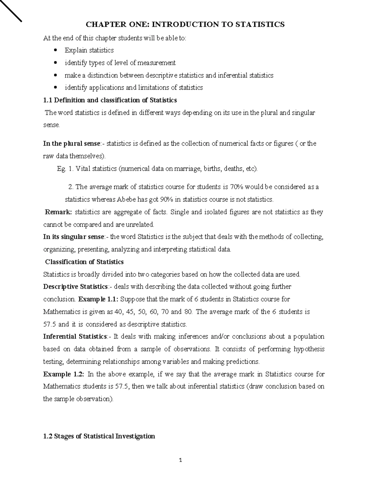 Statistics for Management I: Chapter 1 & 2 Overview and Concepts - Studocu
