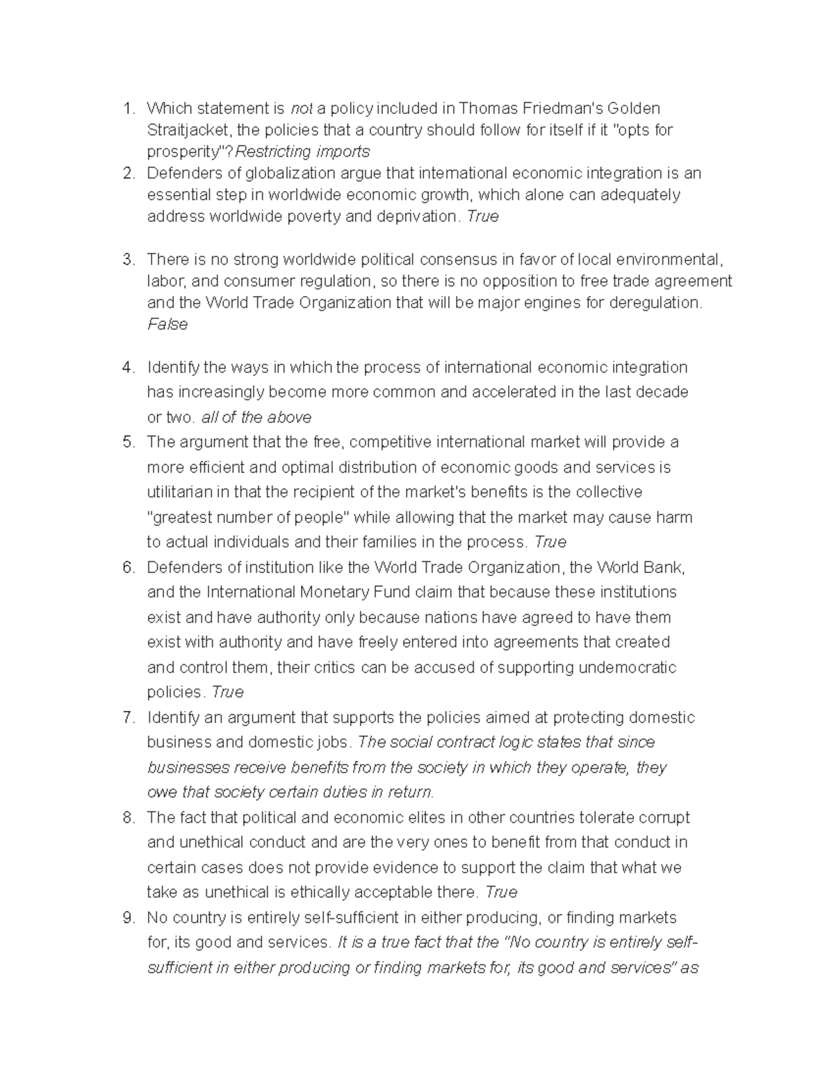 Quiz 12 - Globalization and Economic Policy Insights - Studocu