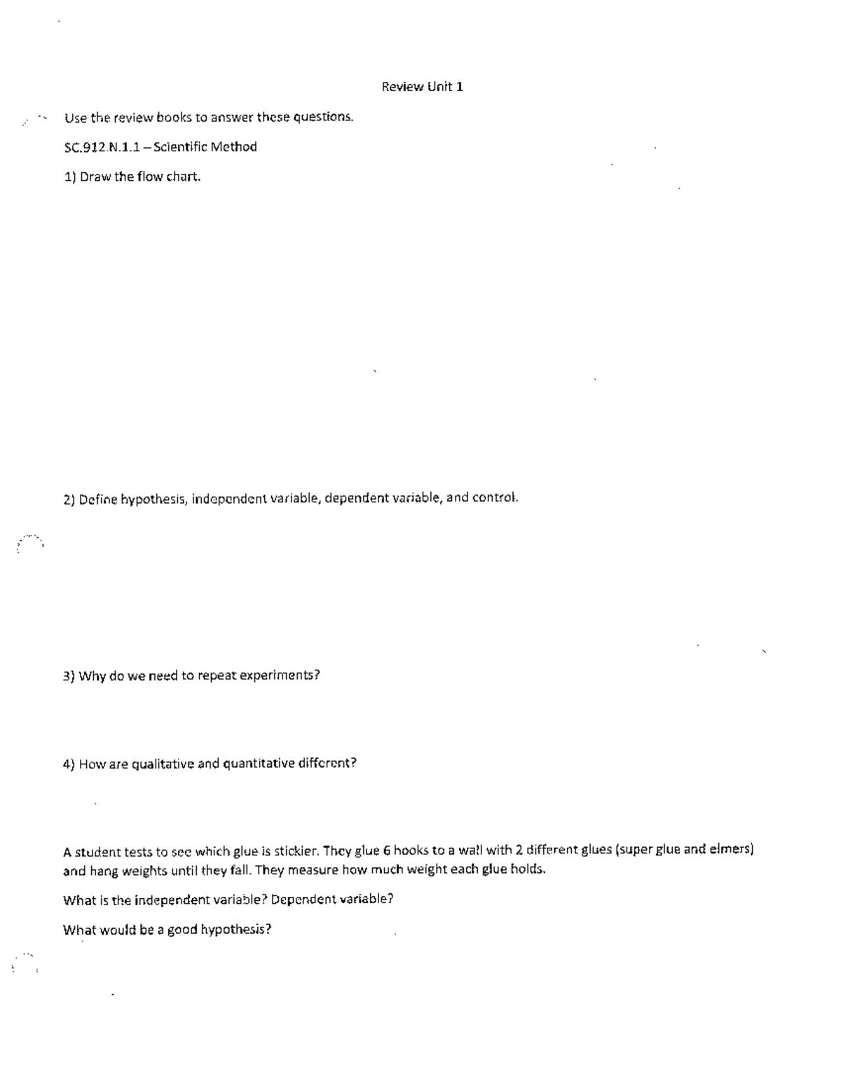 Bio review full - Review Unit 1 Use the review books to answer these ...