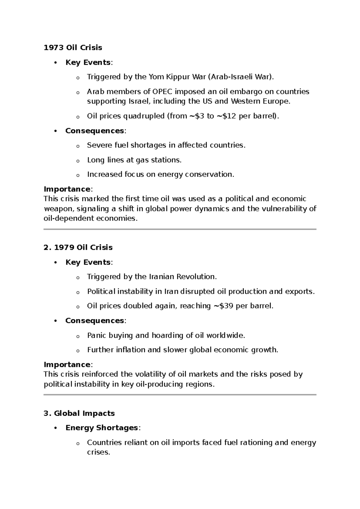 1973 Oil Crisis - 1973 Oil Crisis Key Events: o Triggered by the Yom ...