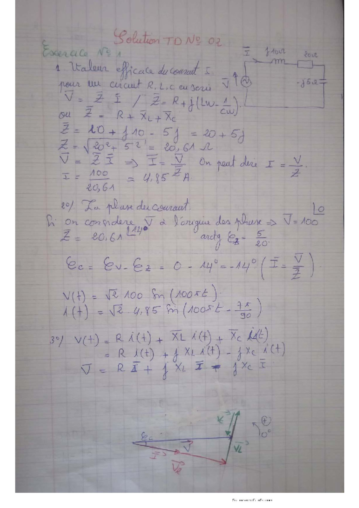 Solution de TD2 - Exercice 1: Valeur Efficace en Circuits RLC - Studocu