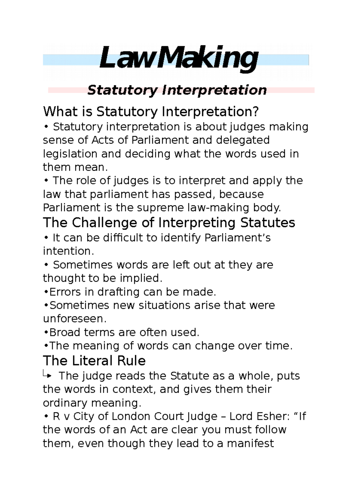 Statutory Interpretation - The role of judges is to interpret and apply ...