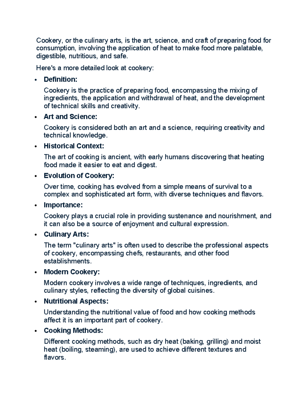 4. Cookery intro - Lecture - Cookery, or the culinary arts, is the art ...