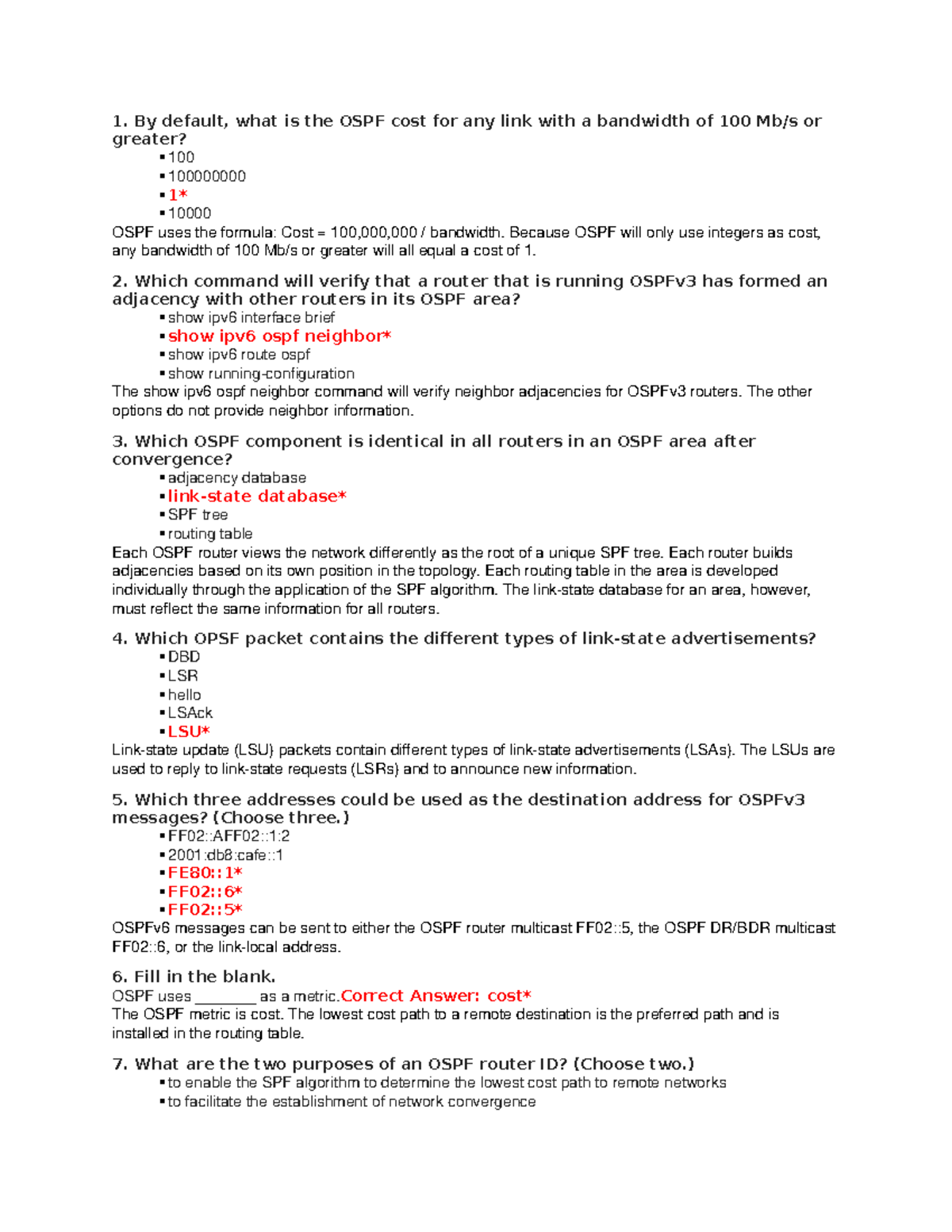 CCNA 3 (v5.0.3 + v6.0) Chapter 8 Exam Answers 2020 – 100% Full - 1. By default, what is the OSPF ...