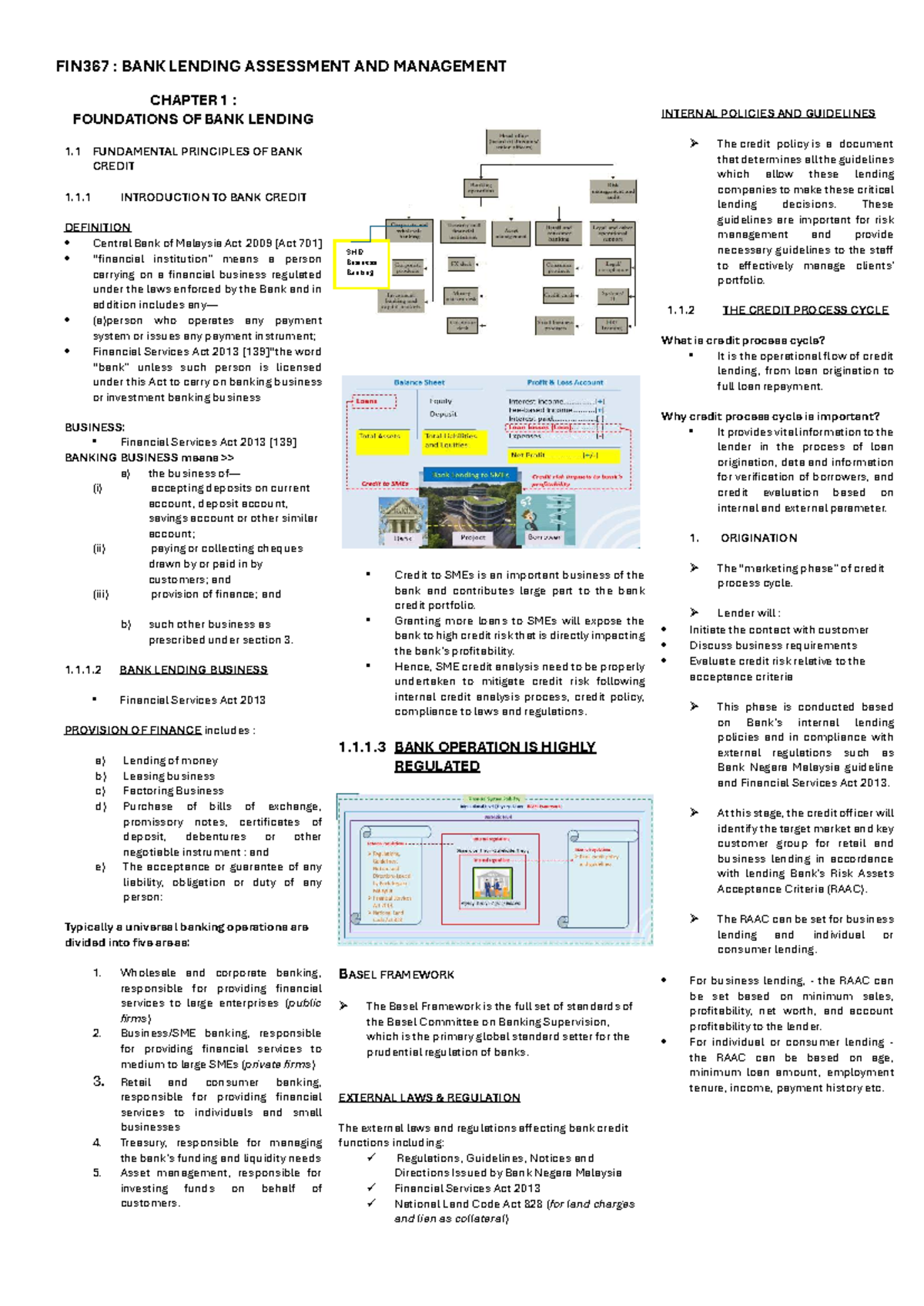 FIN367: Bank Lending Assessment & Management - Chapter 1 Overview - Studocu
