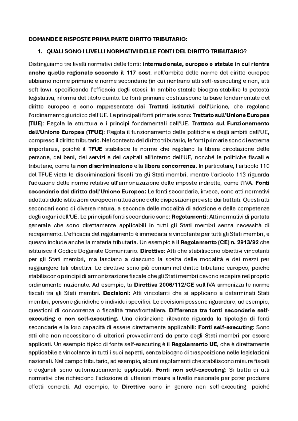 Domande e Risposte: Diritto Tributario - Parte 1 (DIRITTO TRIB.) - Studocu