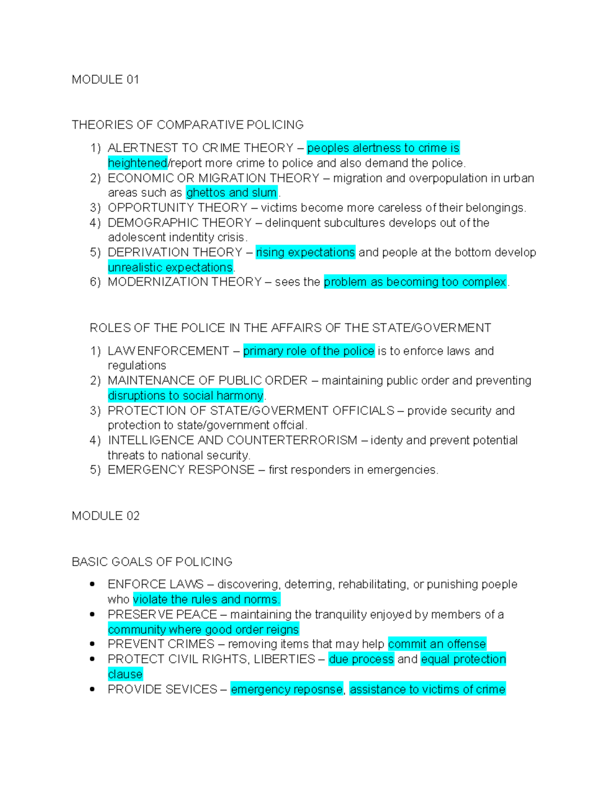 CRI 173 - Comparative Policing Theories and Systems Overview - Studocu