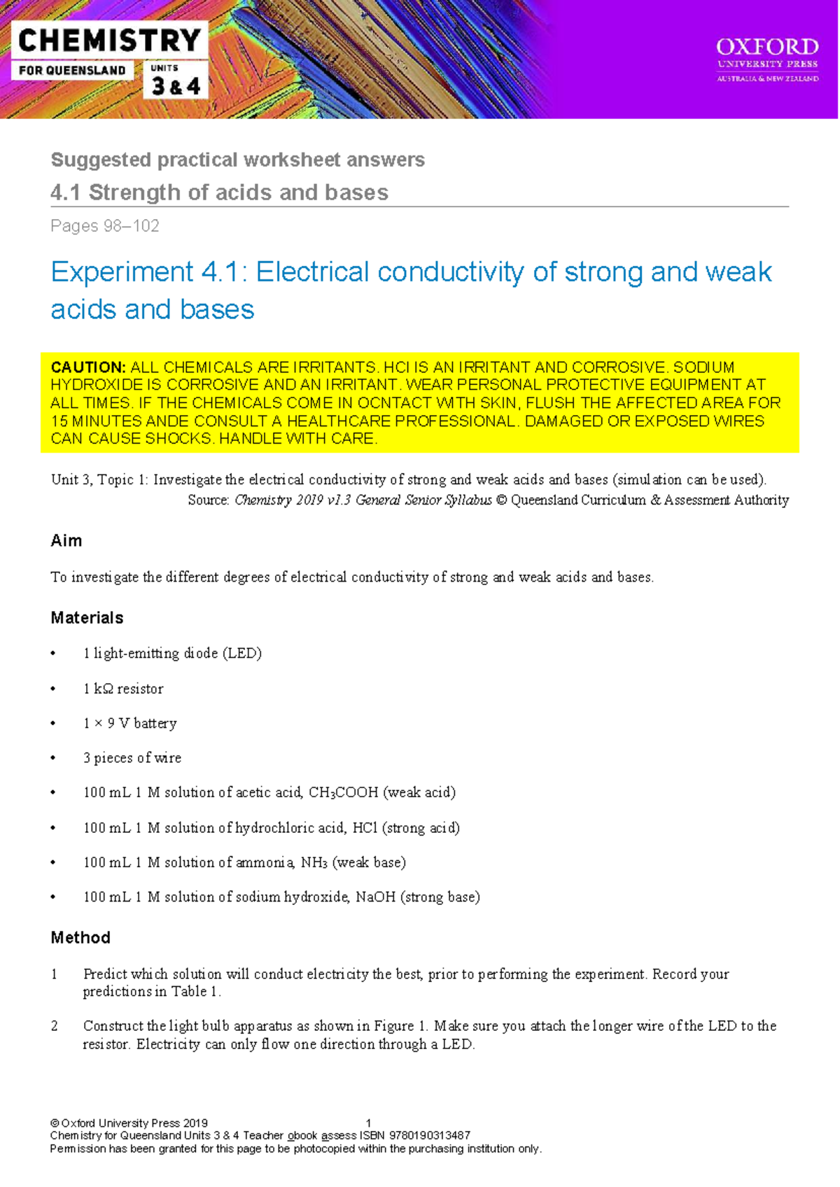 Chapter 4: Acid vs Base Strength - Practical Worksheet Answers 4.1 ...