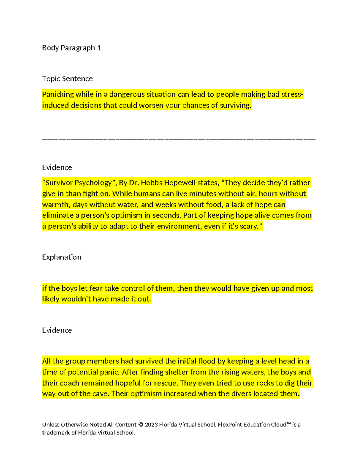 Prompt 2 survival - Body Paragraph 1 Topic Sentence Panicking while in ...