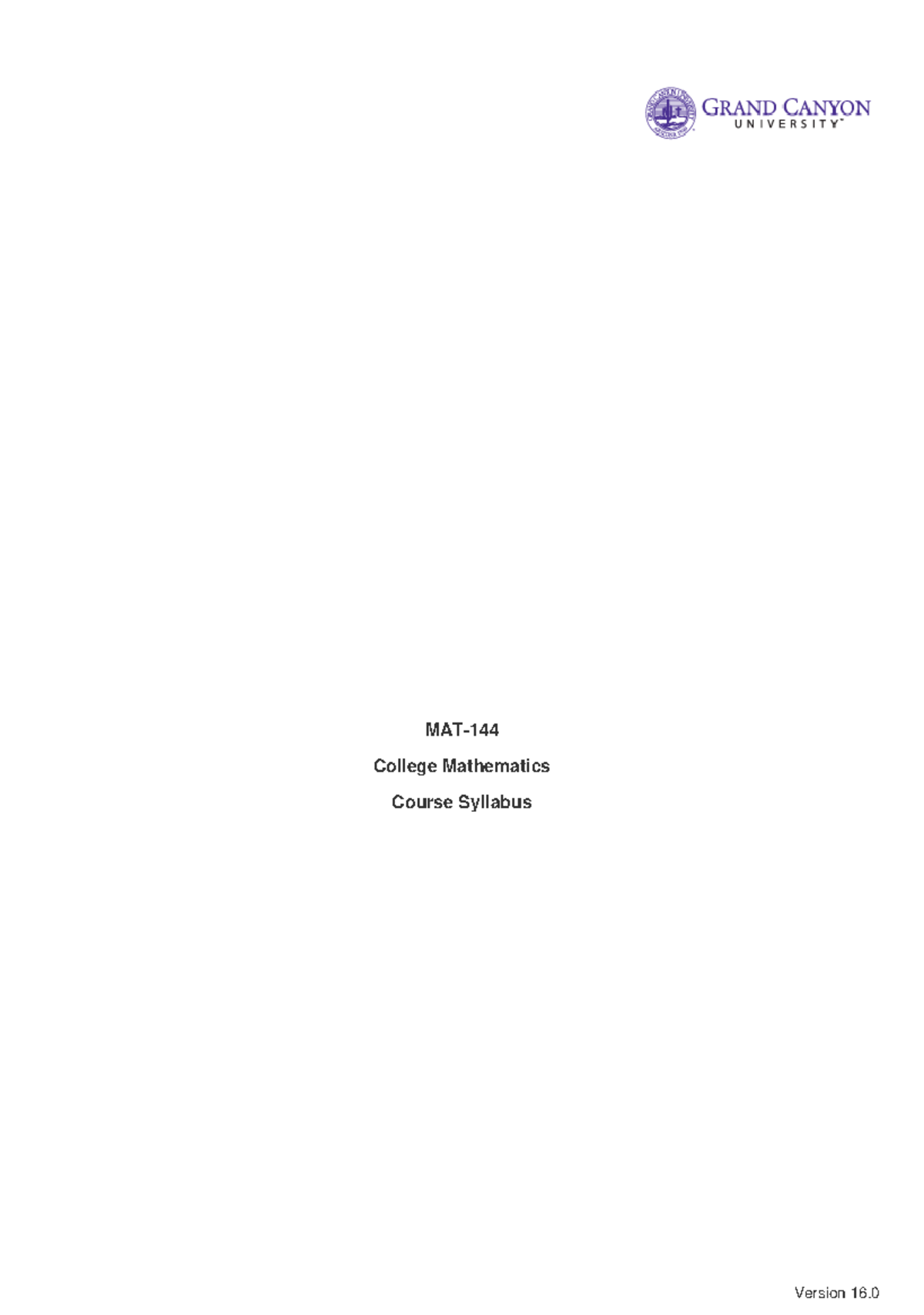 MAT-144 Syllabus: College Mathematics Course Overview and Details - Studocu