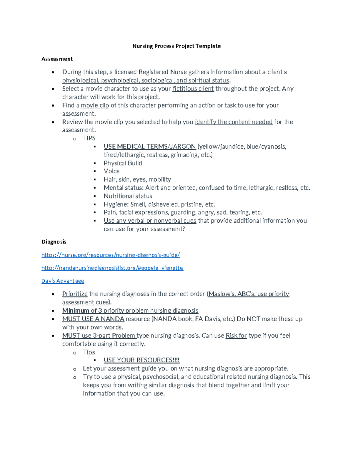 NURS 210: Nursing Process Project Template Outline & Guide - Studocu
