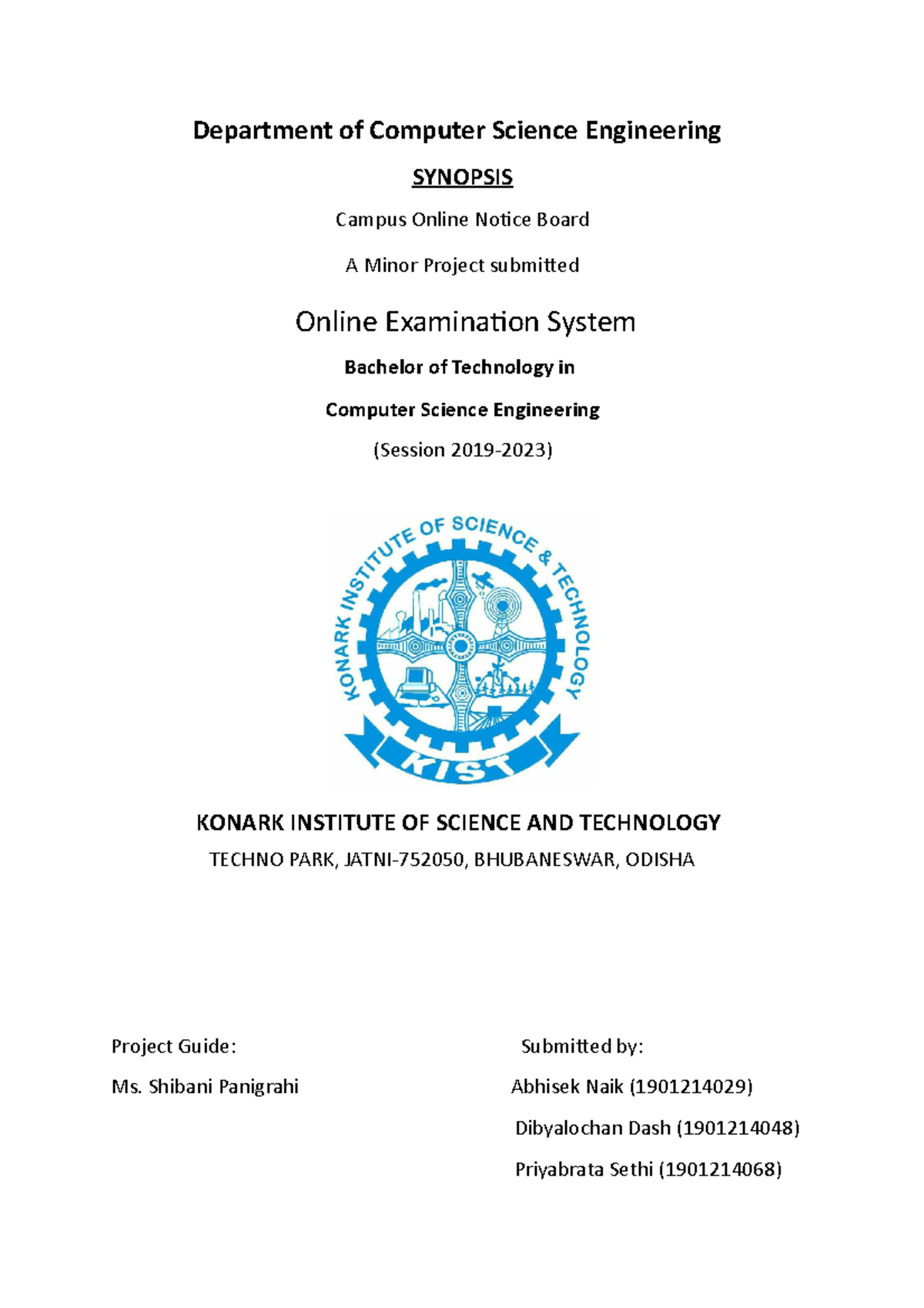 Online Examination System Synopsis for CSE Minor Project (B.Tech) - Studocu