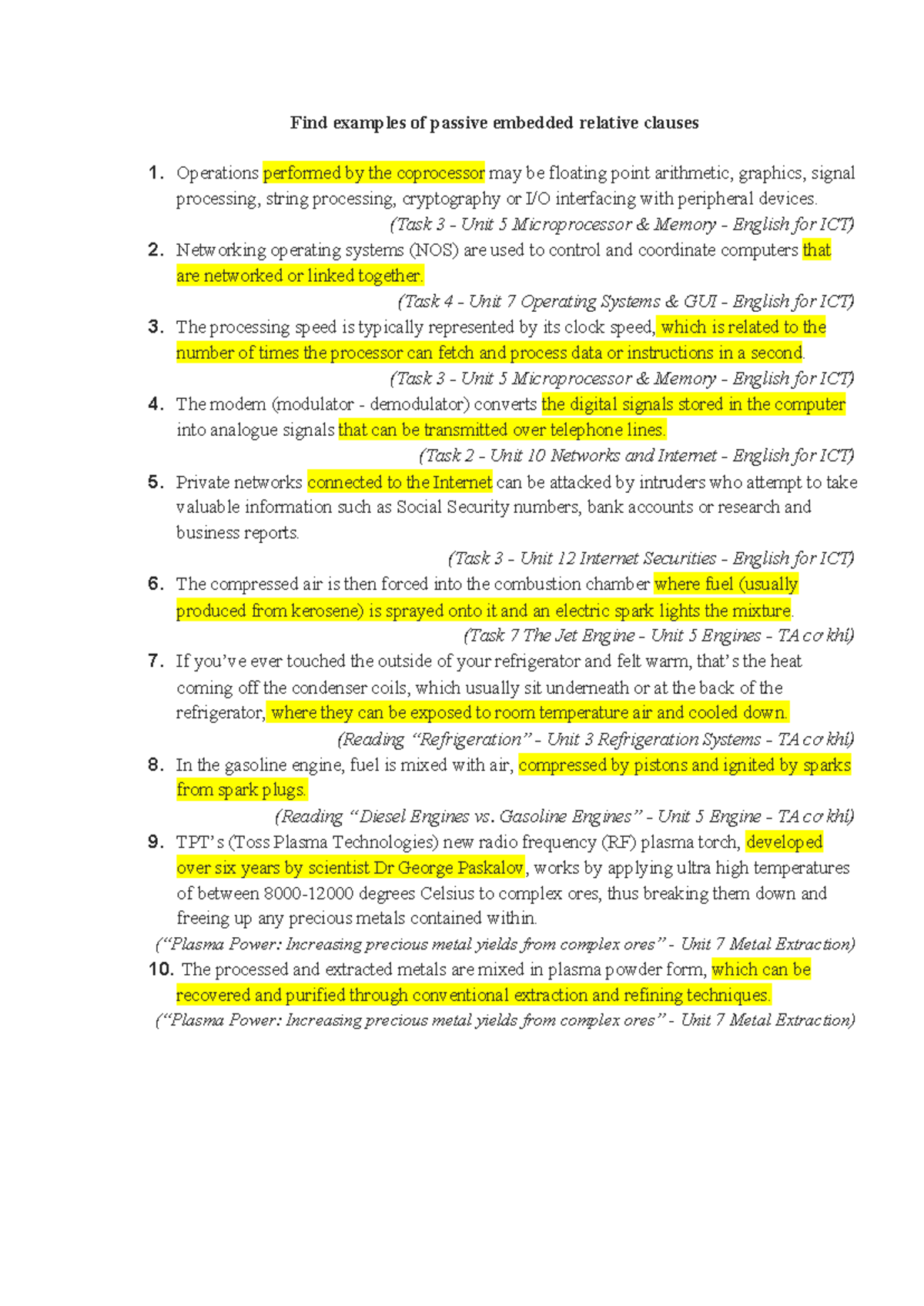 Examples of Passive Embedded Relative Clauses in ICT and Engineering ...