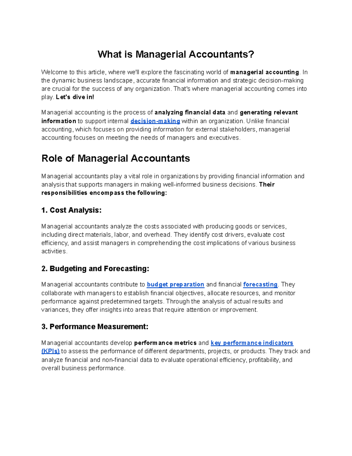 Managerial Accounting Insights: Roles, Functions, and Pillars - Studocu