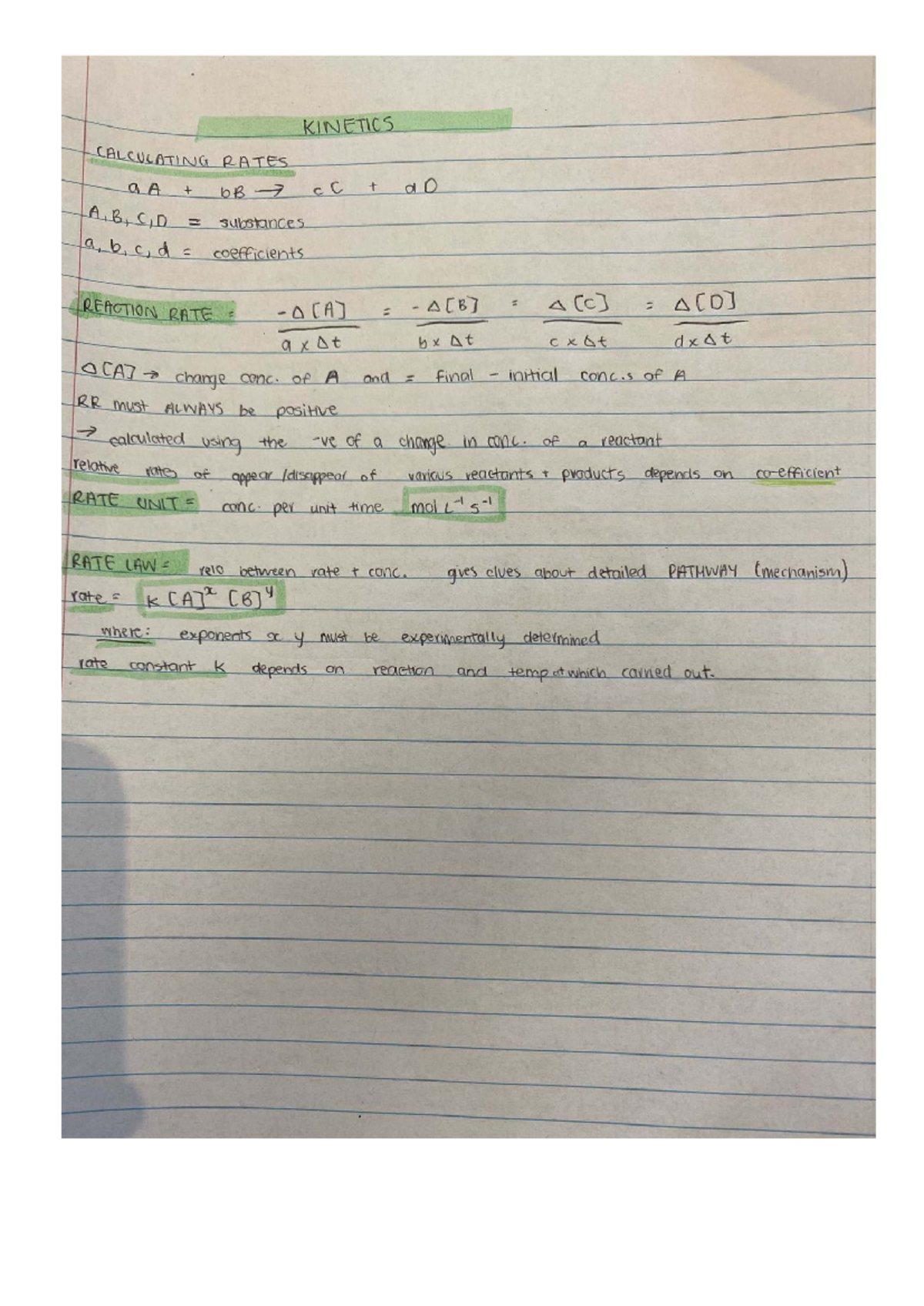 Kinetics Notes: Calculating Reaction Rates and Rate Laws - Studocu