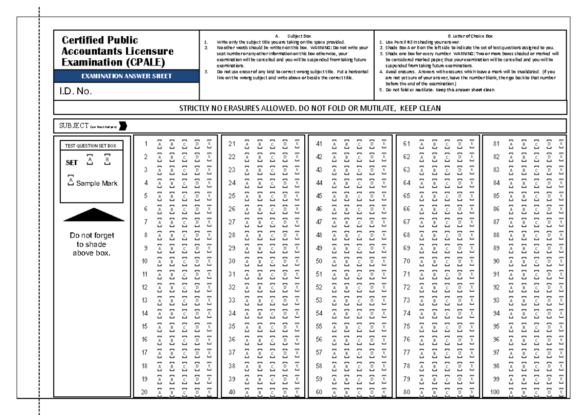CPALE Preboards Examination Answer Sheet Instructions - Studocu
