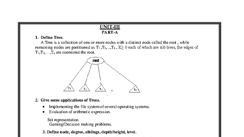 CS3301_DS Unit 3 - Trees: Comprehensive Study Notes - Studocu