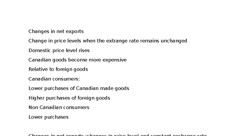 Chapter 8 Lecture: Changes in Net Exports & Price Levels - Studocu