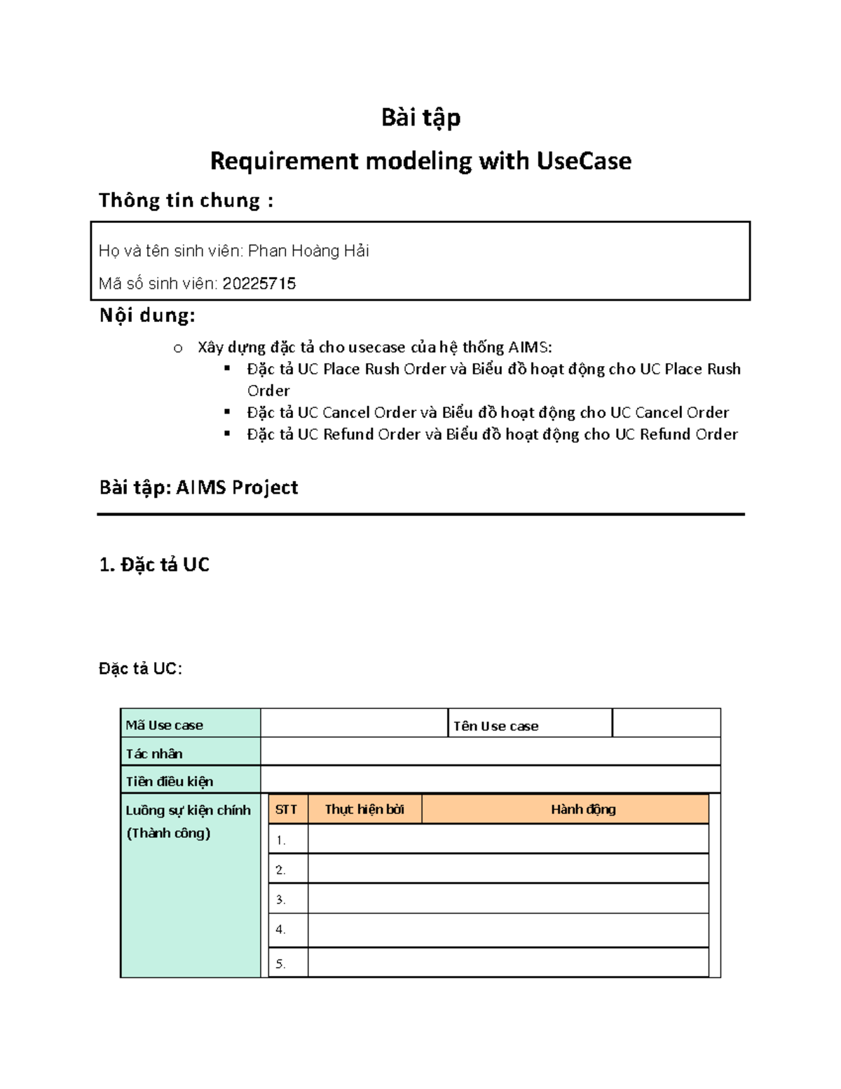 Bài Tập UC Khác 20242 - Modeling Use Case for AIMS System - Studocu