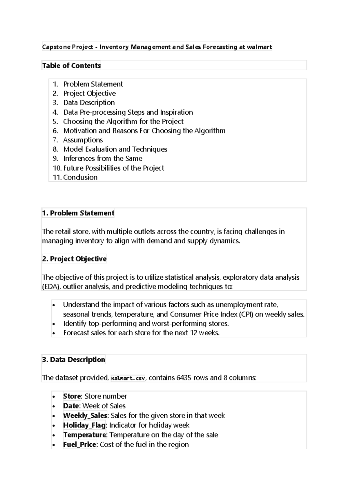 Walmart Inventory Management Capstone Project Report - Studocu