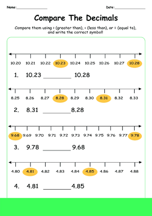 Comparing Decimals - 4th Grade Worksheet - Name: Date: Decimals compare ...