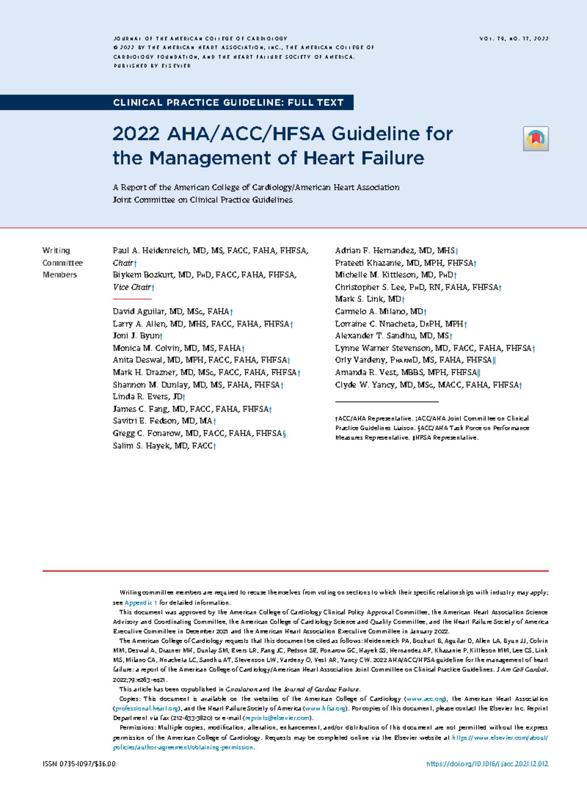 Heart failure - Lecture - CLINICAL PRACTICE GUIDELINE: FULL TEXT 2022 ...