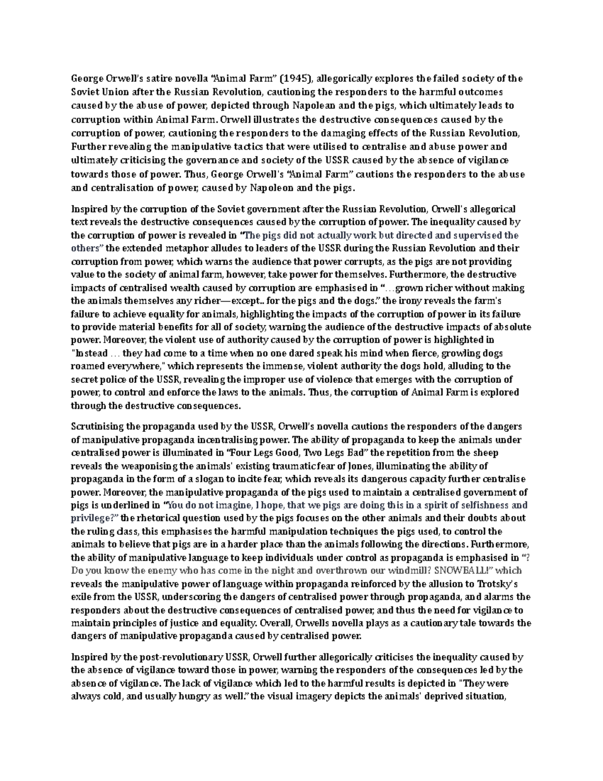 Animal Farm Essay: Analyzing Orwell's Allegory of Power Corruption ...