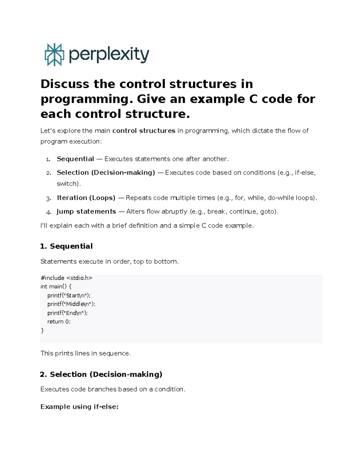Control Structures in Programming: C Code Examples and Explanations ...