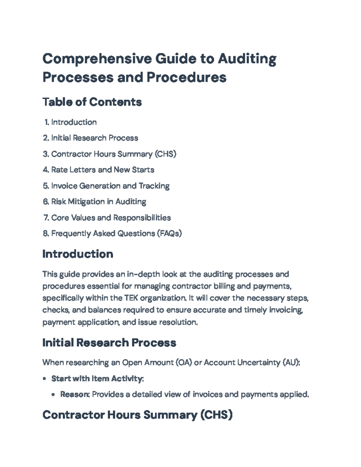 Comprehensive Guide to Auditing Processes and Procedures (TEK ...
