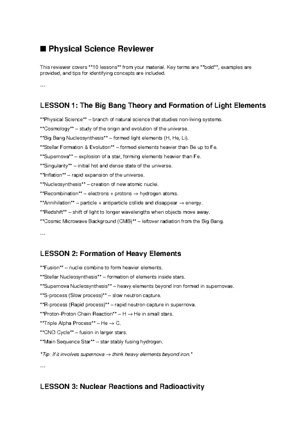 Physical Science Reviewer (PS101): All Lessons Overview - Studocu
