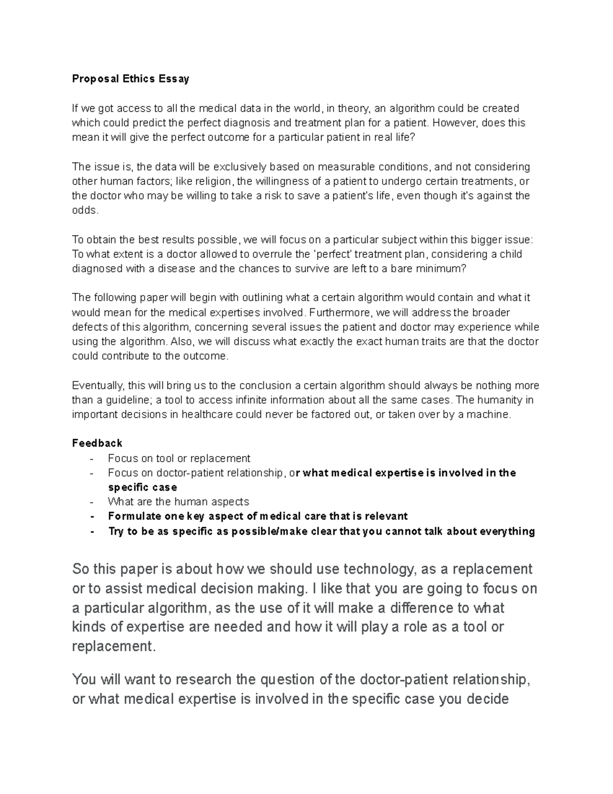 Ethics Proposal Essay on Medical Algorithms and Human Decisions ...