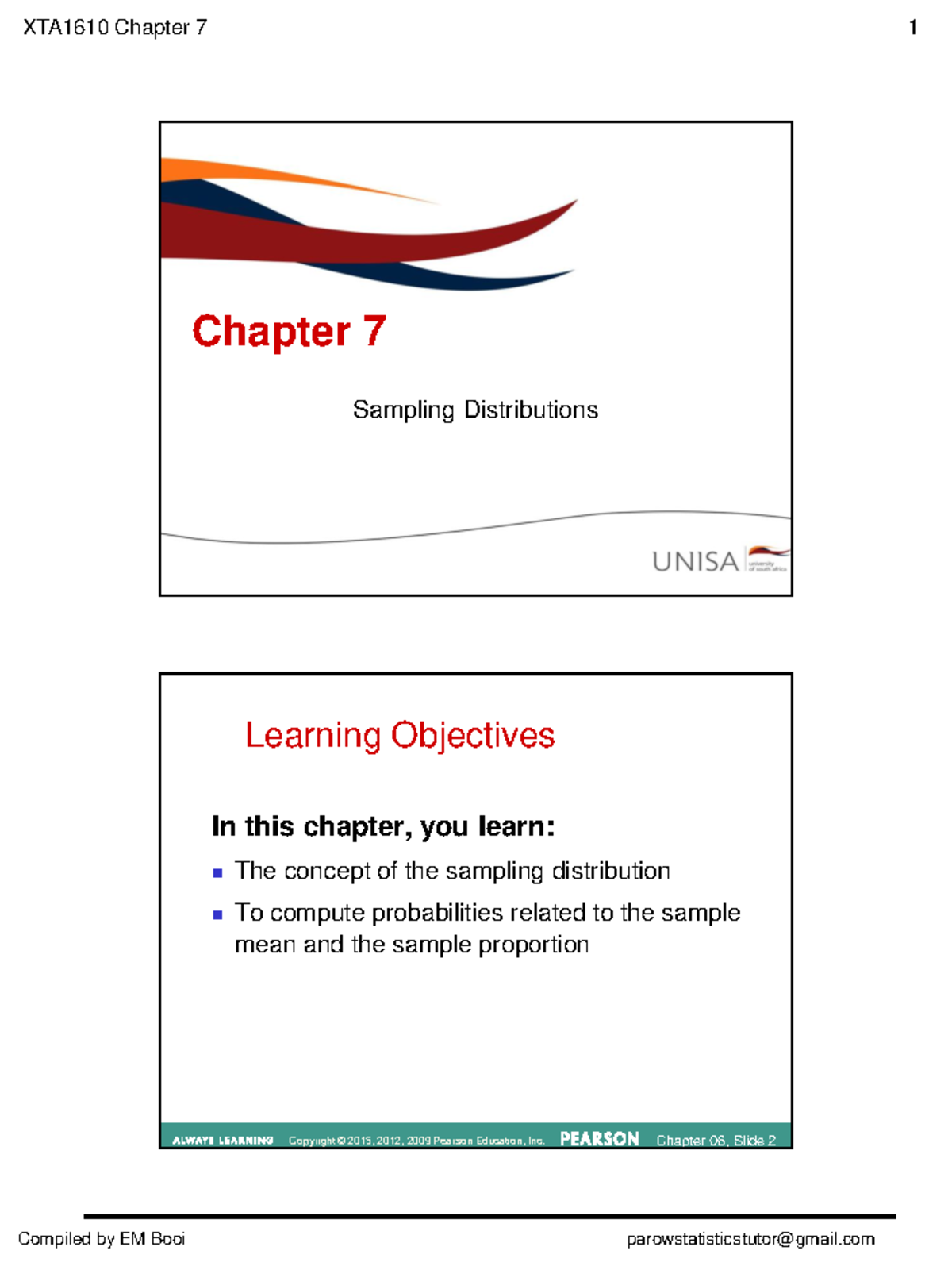 STA1610 - Summary of Chapter 7: Sampling Distributions Explained - Studocu