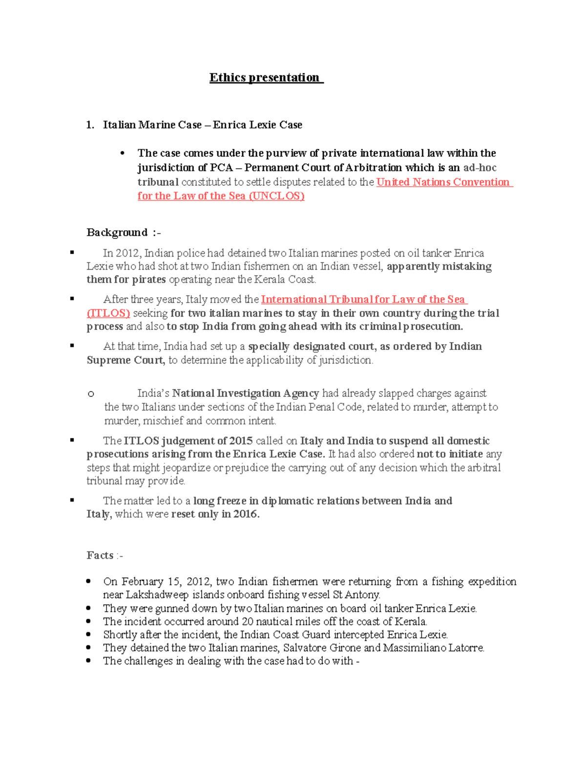 Ethics Analysis of the Italian Marine Case (Enrica Lexie Case) - Studocu