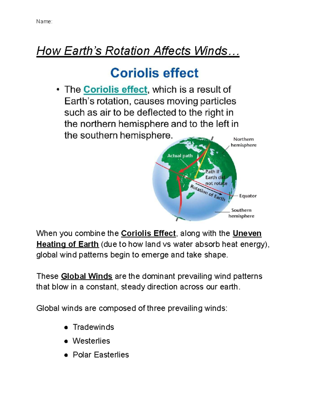How Earth's Rotation Influences Global Wind Patterns - Studocu