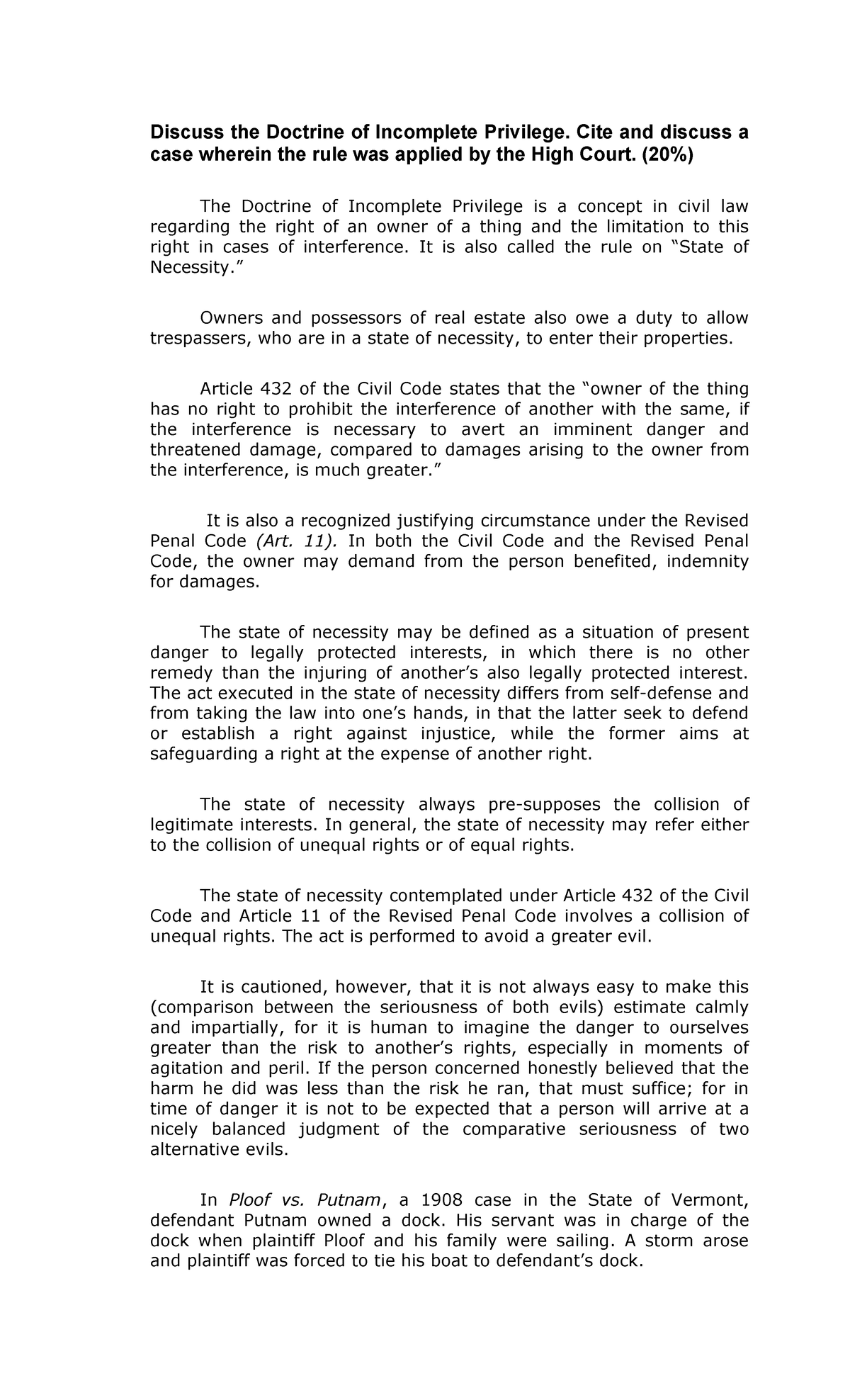 Torts 101: Understanding the Doctrine of Incomplete Privilege - Studocu