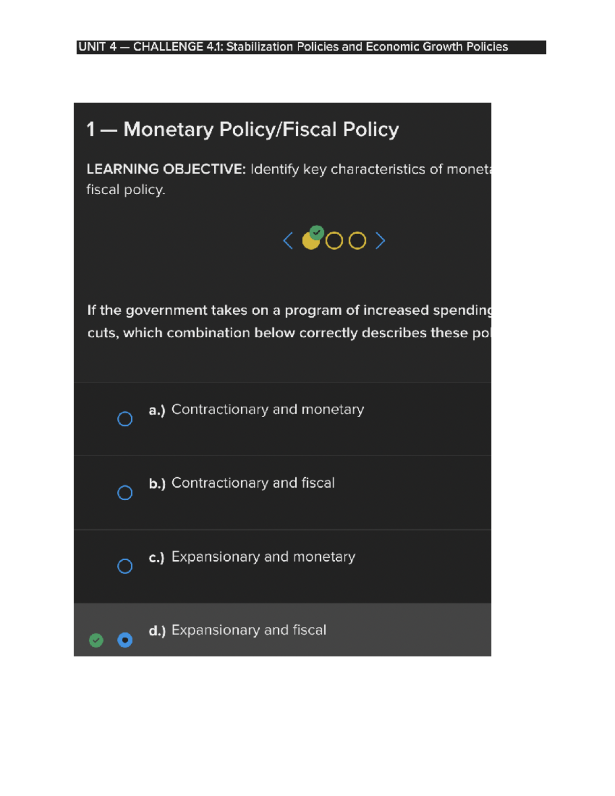 Unit 4 Challenge 4.1: Stabilization & Economic Growth Policies - Studocu